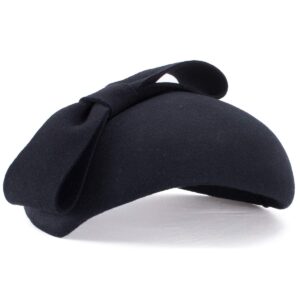 lawliet teardrop women 1940s wool felt fascinator hat bow tam beret casque a568 (black)