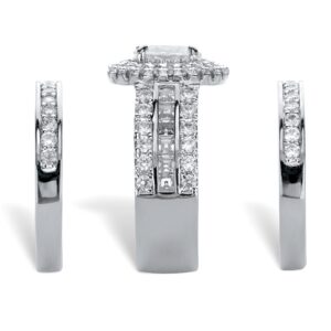 PalmBeach 14K Yellow Gold or Platinum Plated Sterling Silver Oval Cut Cubic Zirconia Double Halo Bridal Ring Set Size 8