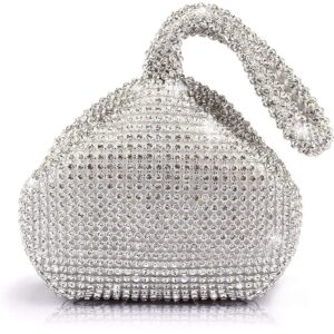 ele eleoption women purse women's evening bag full rhinestones wedding purse, silver for 4.7 inch phone