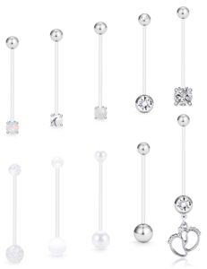 scerring pregnancy belly button rings 14g clear acrylic bioflex opal sport maternity belly navel ring barbell body jewelry piercing 10pcs white