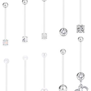 SCERRING Pregnancy Belly Button Rings 14G Clear Acrylic Bioflex Opal Sport Maternity Belly Navel Ring Barbell Body Jewelry Piercing 10PCS White