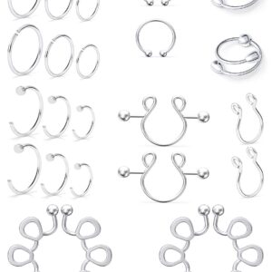 SCERRING Fake Nipple Ring Stainless Steel Face Non-Piercing Nipple Rings Clip On Nipplerings Faux Body Piercing Jewelry for Women Men 11 Pairs Silver