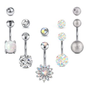 fectas 14g belly button rings with replacement tops balls surgical steel cz navel ring barbell for women body piercing jewelry rose gold silver