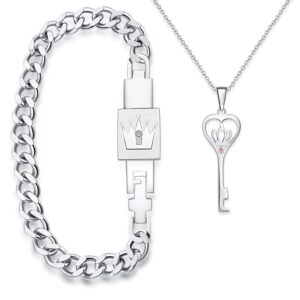 his & hers matching set king queen couple key lock bracelet and pendant set couple king and queen jewelry in a gift box (a pair)