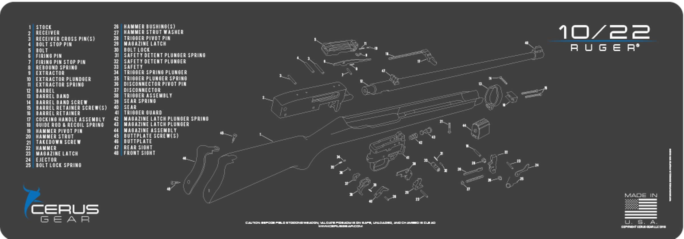 EDOG Ruger 10/22 5 Pc Cerus Gear Schematic (Exploded View) Heavy Duty Rifle Cleaning 12”x36” Padded Gun-Work Surface Protector Mat Solvent & Oil Resistant & 4 Pc Cleaning Essentials