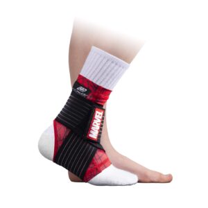 donjoy advantage kids figure-8 ankle support featuring marvel compression brace for ankle injuries stability youth children running sports basketball soccer tennis