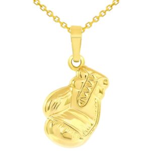 jewelry america high polish 14k yellow gold 3d single boxing glove charm sports pendant necklace, 22"