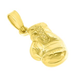 Jewelry America High Polish 14k Yellow Gold 3D Single Boxing Glove Charm Sports Pendant Necklace, 22"