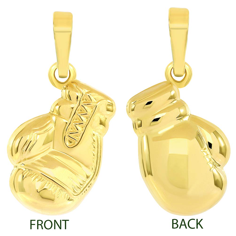 Jewelry America High Polish 14k Yellow Gold 3D Single Boxing Glove Charm Sports Pendant Necklace, 22"