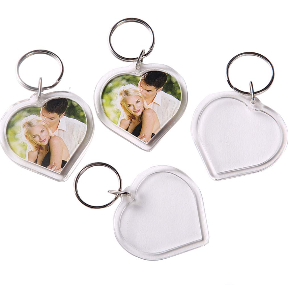 NATUWORLD 25Pcs Clear Acrylic Photo Keychains Blank Heart Shape Picture Frame Keychain Keyring Insert Personalized Keychain Snap in Insert Key Chain Keyrings Key Holder Great for DIY Gift