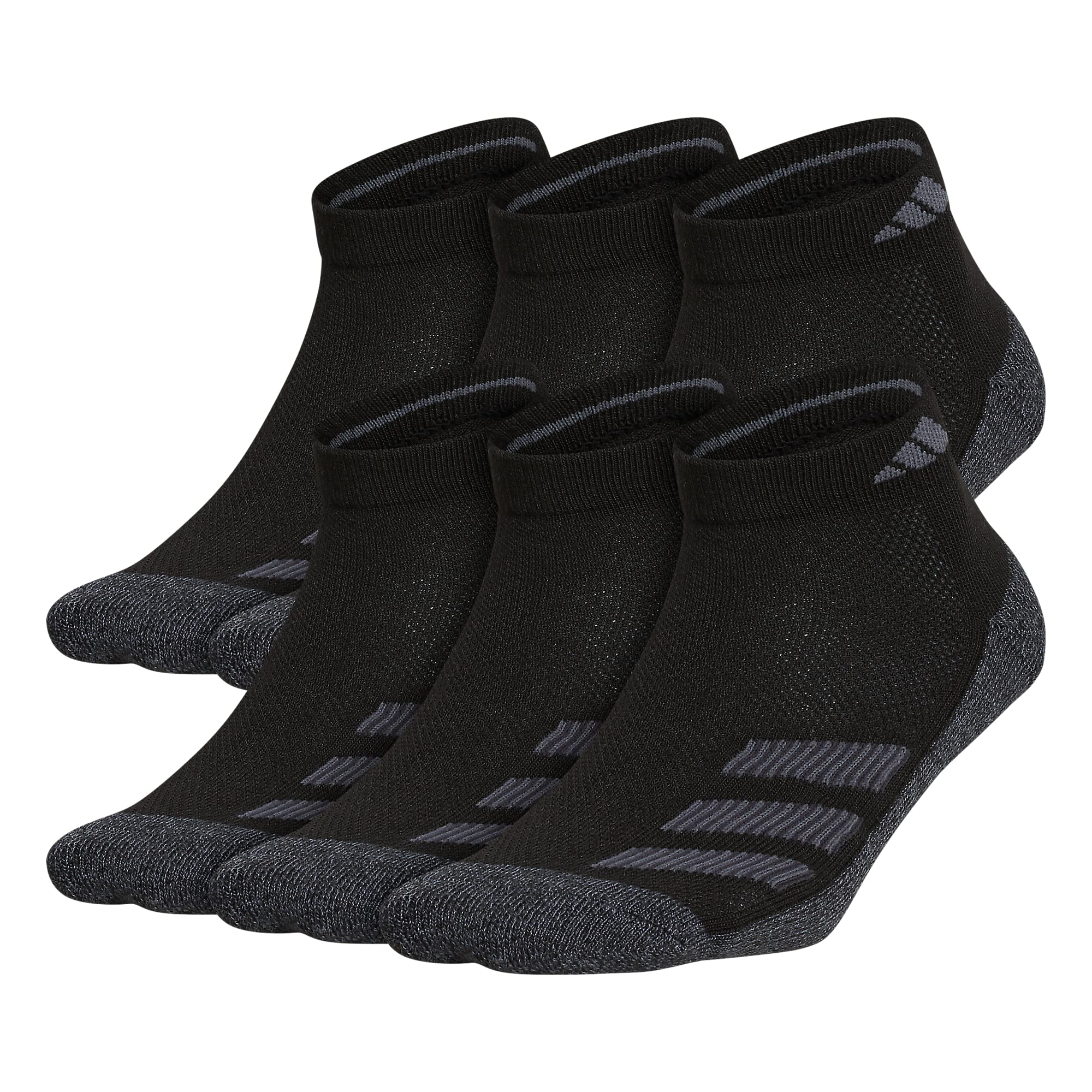 adidas Kids-Boy's/Girl's Cushioned Angle Stripe Low Cut Socks (6-Pair), Black/Onix Grey/Night Grey, Large