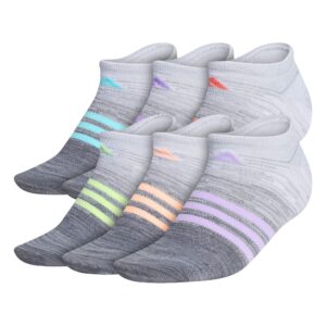 adidas women's superlite no show socks (6-pair), grey/purple tint/haze coral, medium