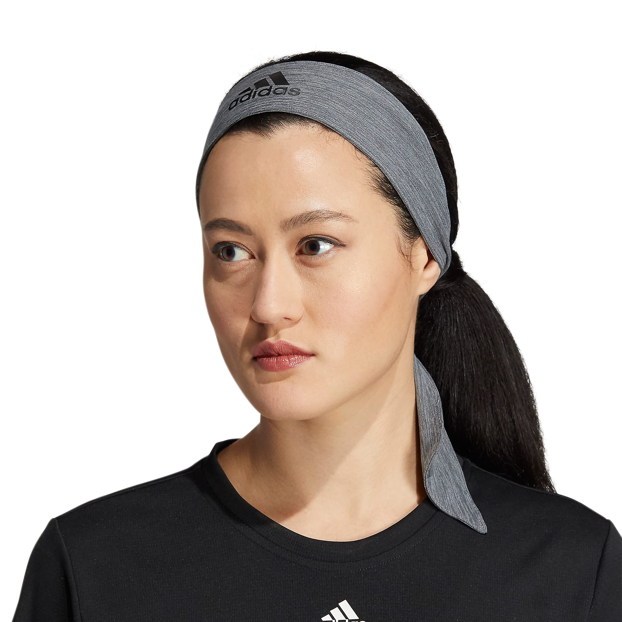 adidas Alphaskin Tie Headband, Heather Grey/Black, One Size