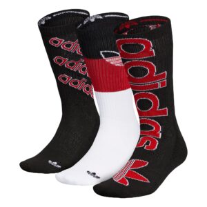 adidas originals mixed graphics cushioned crew socks (3-pair), black/scarlet red/white, large