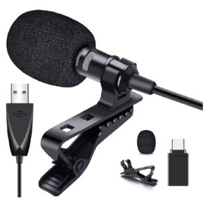 zaffiro usb lavalier microphone, clip-on usb computer microphone plug & play omnidirectional mic for pc, laptop, mac, ps4. smartphone perfect for video recording