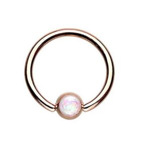 amelia fashion 16ga rose gold opal ball captive ring for cartilage, lip, septum & more 316l surgical steel (rose gold/white)