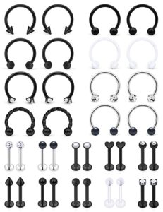 scerring 16g lip rings stainless steel horseshoe labret monroe nail tragus helix earrings studs medusa piercing jewelry 8mm 36pcs black