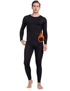 mancyfit thermal underwear for men long johns set fleece lined ultra soft (black, large)