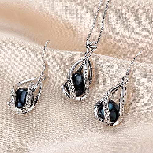 HENGSHENG 100% Natural Freshwater Pearl Jewelry Sets For Women Fashion 925 Sterling Silver Earrings&Pendant Wedding Jewelry Black