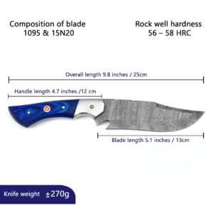 Grace Knives Handmade Damascus Steel Knife Hunting Knife 9.5 inches Fixed Blade Knife With Sheath G-1079 PW