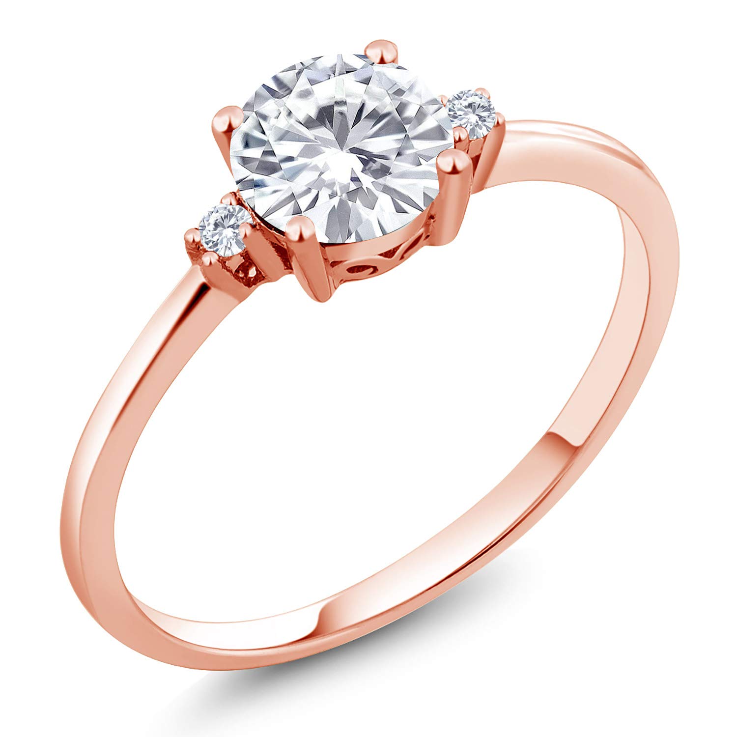 10K Rose Gold Forever Classic Moissanite From Charles & Colvard and White Lab Grown Diamond Solitaire Engagement Ring For Women (0.83 Cttw, Round 6MM, Gemstone Birthstone, Size 7)