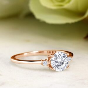 10K Rose Gold Forever Classic Moissanite From Charles & Colvard and White Lab Grown Diamond Solitaire Engagement Ring For Women (0.83 Cttw, Round 6MM, Gemstone Birthstone, Size 7)