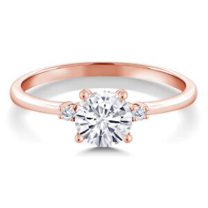 10K Rose Gold Forever Classic Moissanite From Charles & Colvard and White Lab Grown Diamond Solitaire Engagement Ring For Women (0.83 Cttw, Round 6MM, Gemstone Birthstone, Size 7)