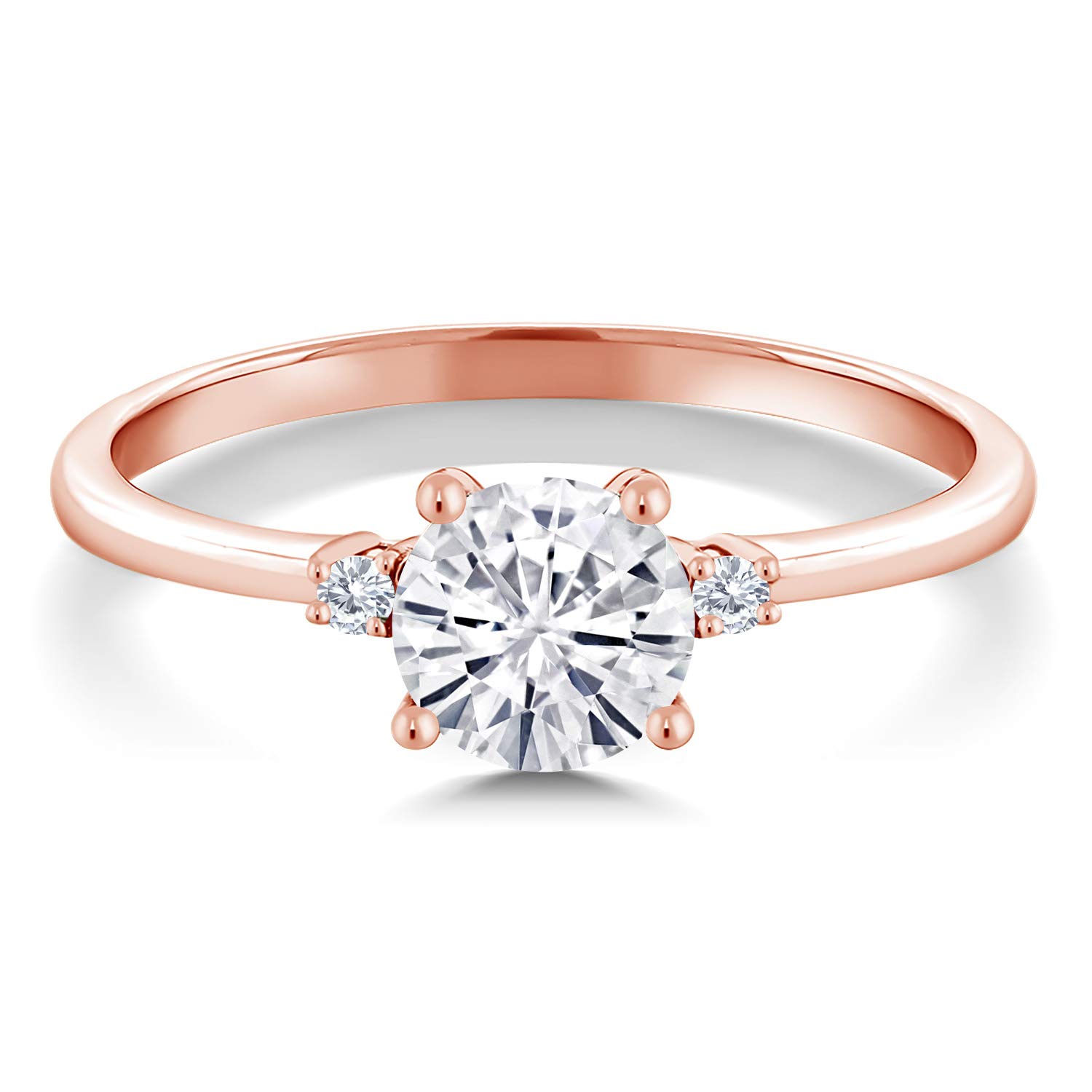 10K Rose Gold Forever Classic Moissanite From Charles & Colvard and White Lab Grown Diamond Solitaire Engagement Ring For Women (0.83 Cttw, Round 6MM, Gemstone Birthstone, Size 7)