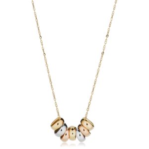 kooljewelry 10k tricolor gold seven lucky rings necklace minimalist jewelry (adjusts to 17 or 18 inch)