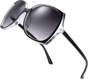 the fresh women's oversized square jackie o cat eye hybrid butterfly fashion sunglasses - exquisite packaging (727701-crystal black, gradient grey)