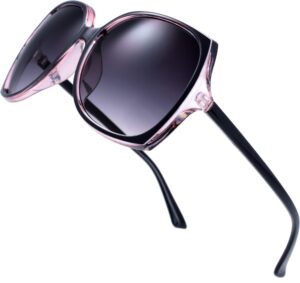 the fresh women's oversized square jackie o cat eye hybrid butterfly fashion sunglasses - exquisite packaging (727702-crystal pink/black paint, gradient grey)