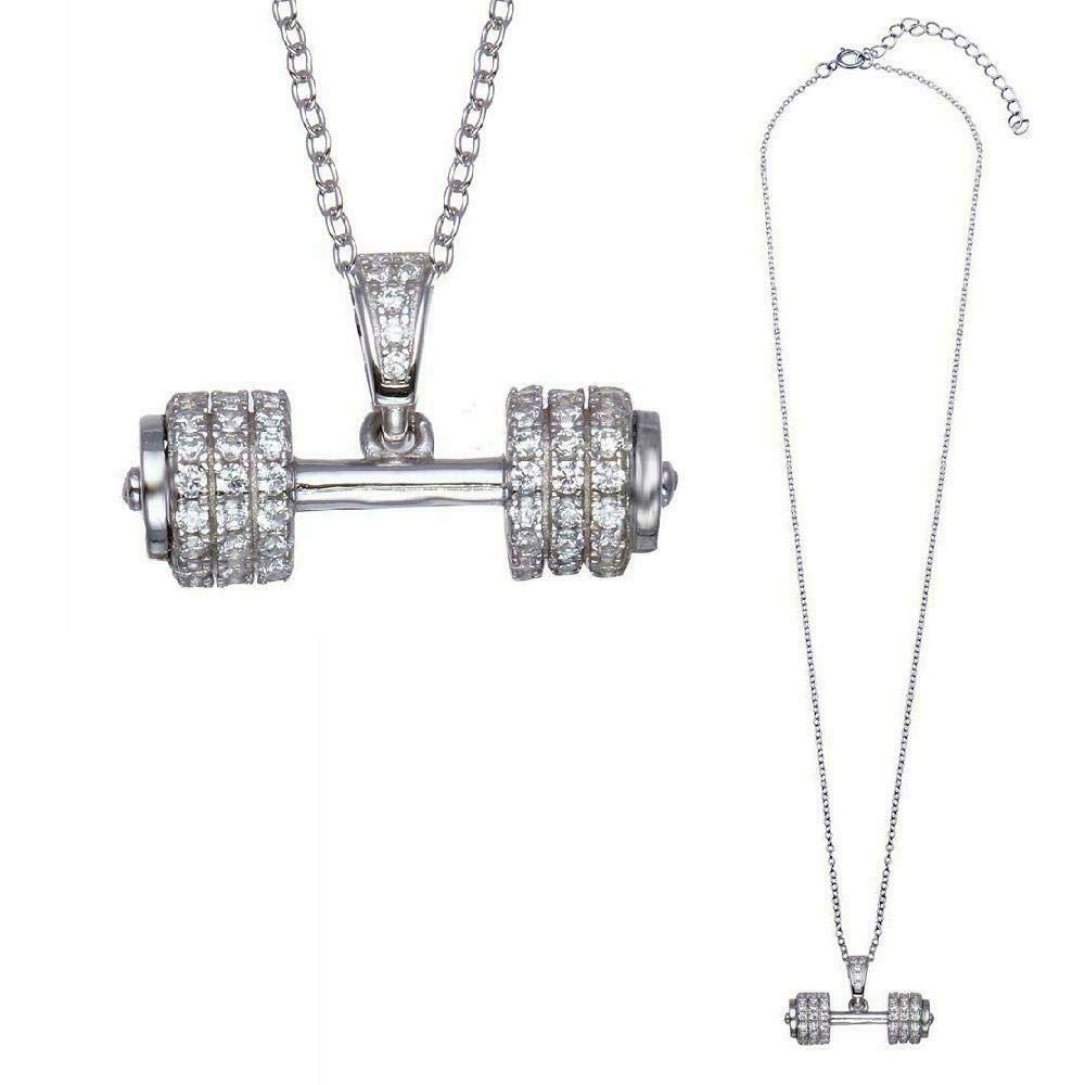 SURANO DESIGN JEWELRY Sterling Silver Necklace with CZ Stones 3D (3 dimensional) Dumbbell Pendant