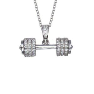 SURANO DESIGN JEWELRY Sterling Silver Necklace with CZ Stones 3D (3 dimensional) Dumbbell Pendant