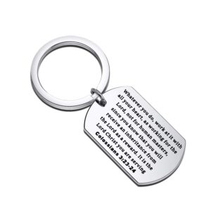 feelmem christian keychain colossians 3:23 bible verse keychain whatever you do work at it with all your heart as working for the lord religious jewelry inspirational gifts (silver)