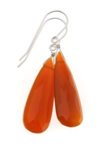 sterling silver carnelian earrings orange chalcedony faceted large long teardrop briolettes simple dangles