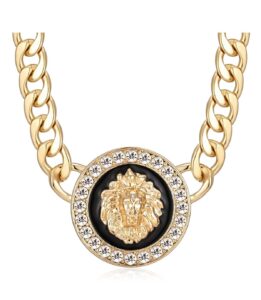 women's basketball wives style gold lion heads necklace hip hop statement chunky chain choker necklace (gold pendant-02)