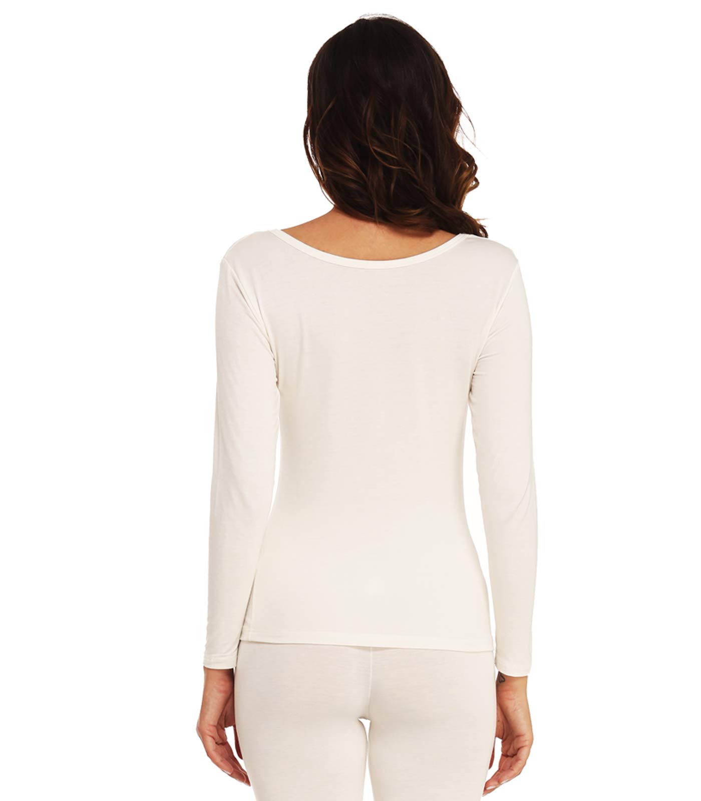 Mcilia Women's Ultrathin Modal Thermal Baselayer Top Scoop Neck Long Sleeve Undershirt Off-White Medium (US Size 8 10)