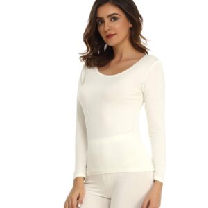 Mcilia Women's Ultrathin Modal Thermal Baselayer Top Scoop Neck Long Sleeve Undershirt Off-White Medium (US Size 8 10)