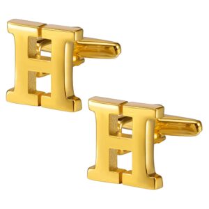 a-z cufflink for men, personalized initial 26 letter cuff links in gold color for wedding business party - h