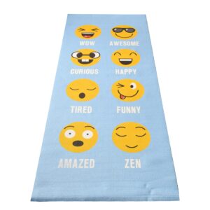 bean products kids size sticky yoga mat | 3mm thick (⅛”) x 60” l x 24” w | non-toxic, sgs certified | non-skid & non-slip eco-friendly exercise or playtime mat | fun colors & designs | emoji