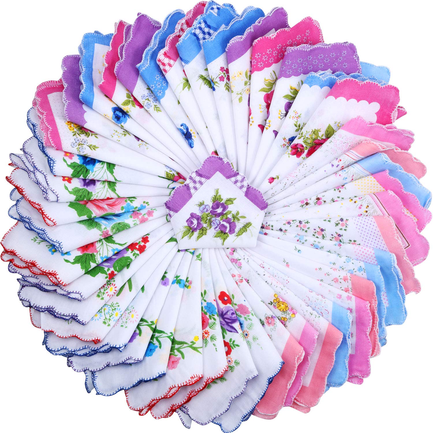 45 Pieces Ladies Hankies Women Floral Handkerchiefs Vintage Handkerchiefs