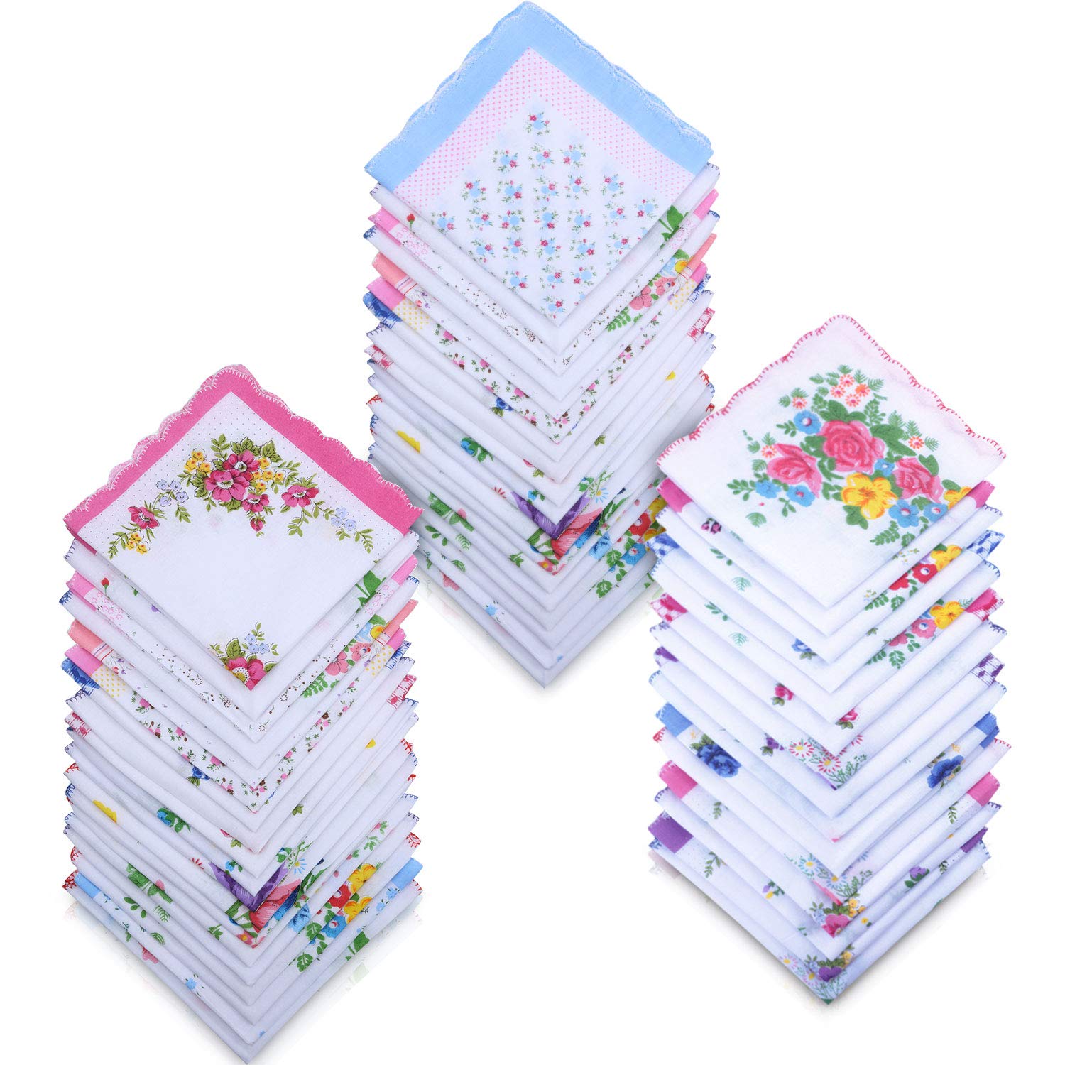 45 Pieces Ladies Hankies Women Floral Handkerchiefs Vintage Handkerchiefs