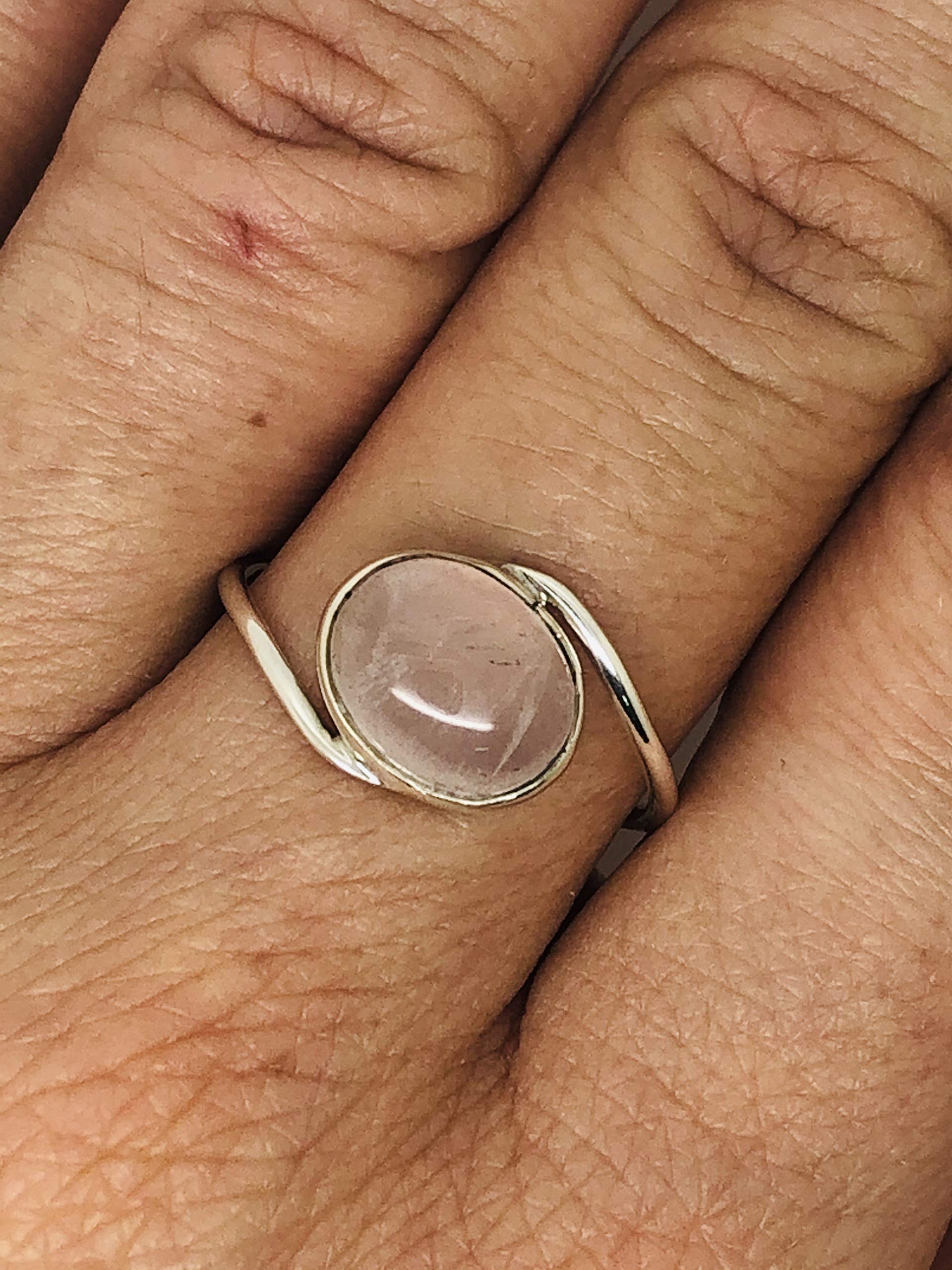 Koral Jewelry Oval Rose Quartz Delicate Ring 925 Sterling Silver Ethnic Vintage Tribal Gipsy Boho Look (6)