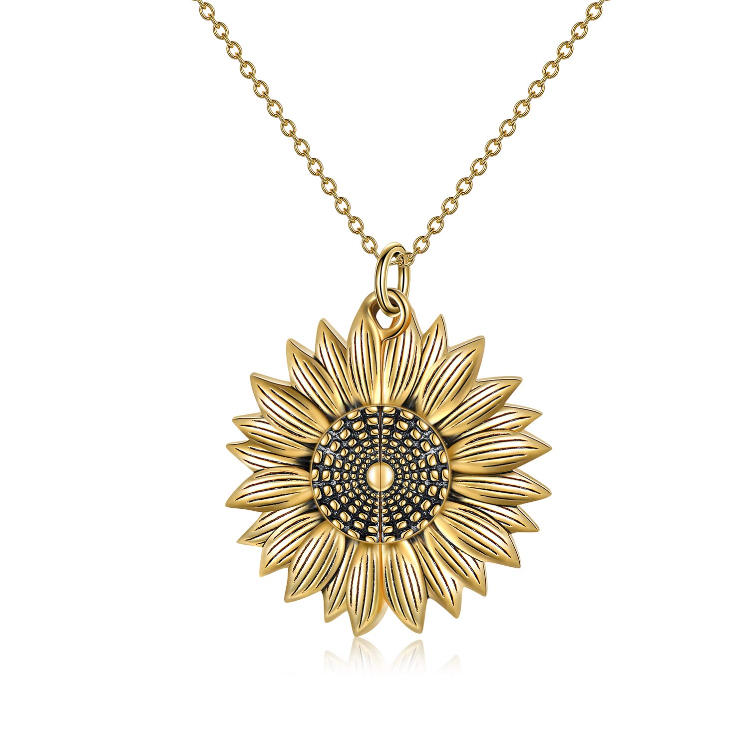 Sterling Silver Sunflower Locket Necklace You Are My Sunshine Engraved Pendant Necklaces Jewelry for Her (Gold)