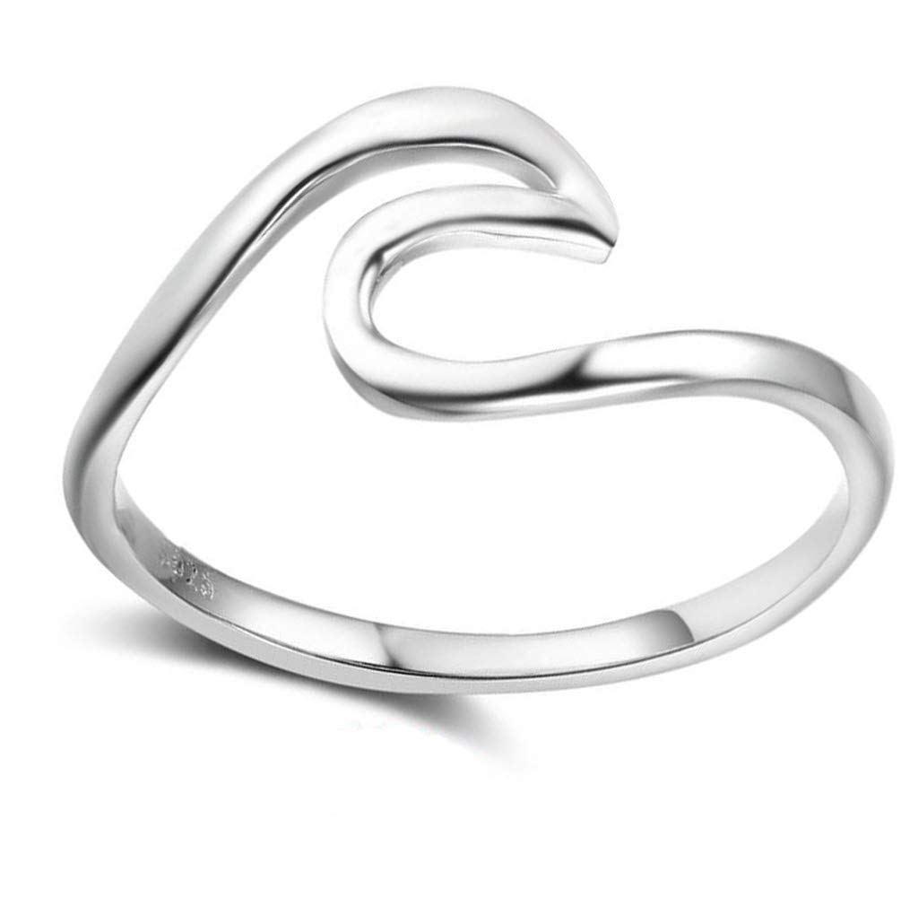 BYONDEVER 925 Sterling Silver Sea Wave Design Rings Ocean for Women Men(Size:10)