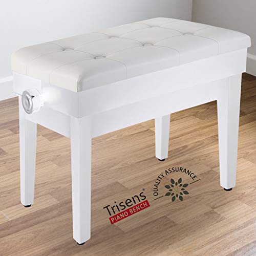 Trisens Adjustable Piano Bench Wooden Piano Stool with Music Storage & Height Adjustable- PU Leather and Solid Wood (White with Music Storage)