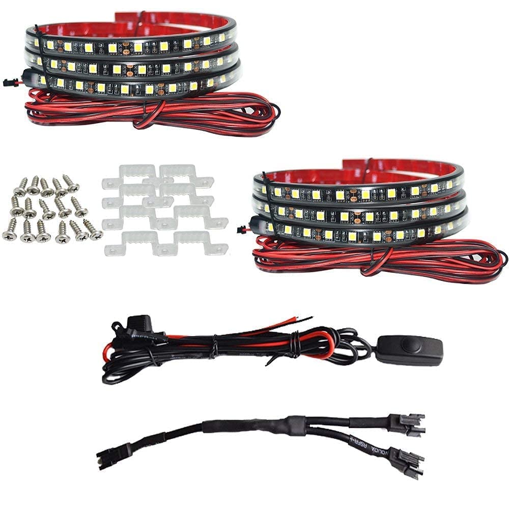 NBWDY 2Pcs 60in White 180 LED Truck Bed Light Strip Kit Waterproof Lighting Lamp with On-Off Switch Fuse 2-Way Splitter Extension Cable for Cargo Truck,Pickup,SUV,RV,Boat