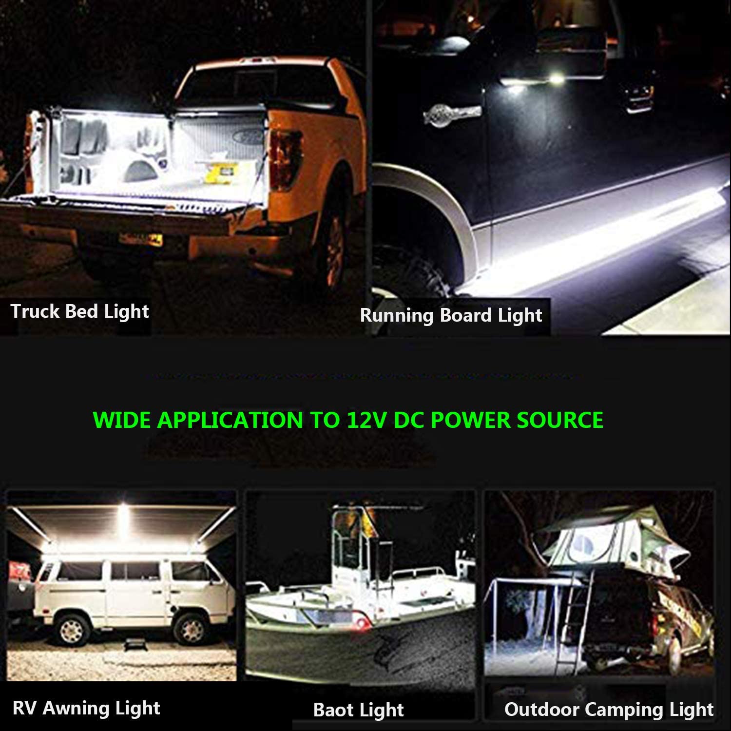 NBWDY 2Pcs 60in White 180 LED Truck Bed Light Strip Kit Waterproof Lighting Lamp with On-Off Switch Fuse 2-Way Splitter Extension Cable for Cargo Truck,Pickup,SUV,RV,Boat