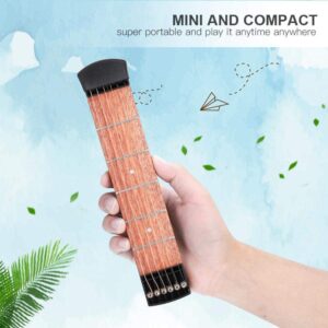 Pocket Guitar Mahogany Wood Practice Neck Left Hand Portable Guitar Chord Practice Tool for Beginner and Music Creators