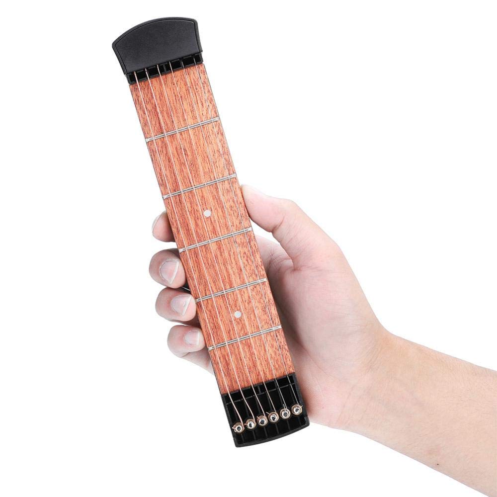 Pocket Guitar Mahogany Wood Practice Neck Left Hand Portable Guitar Chord Practice Tool for Beginner and Music Creators